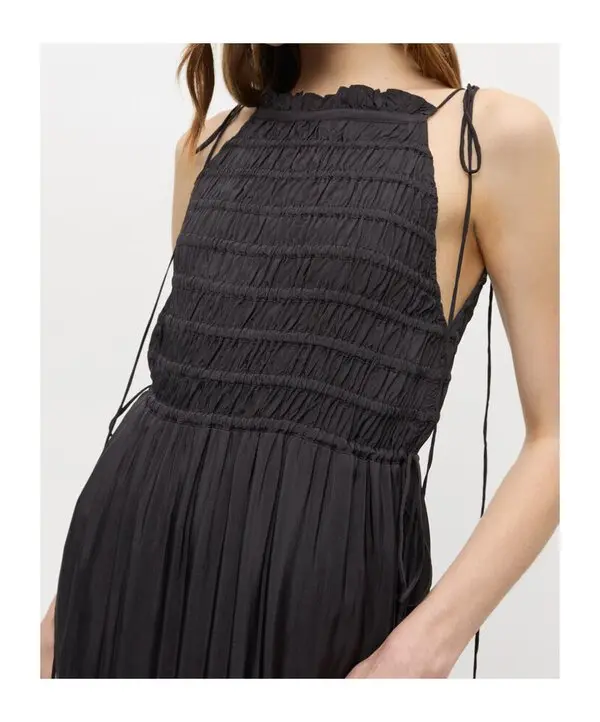 GANNI Maxi Smocked Slip Dress - Phantom Black