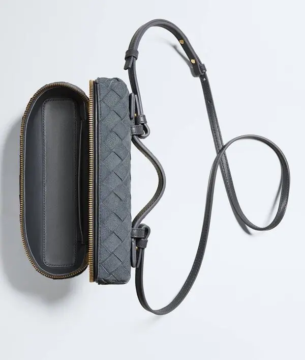 Bottega Veneta Intrecciato Suede Vanity Case - Gray