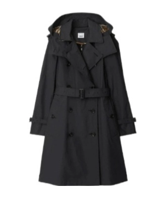 Burberry Long Sleeve Double Breasted Coat With Hood - Black