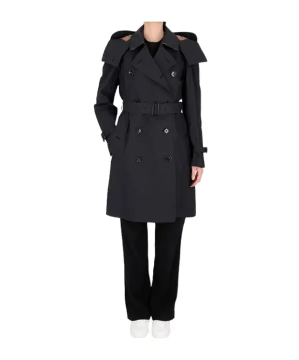 Burberry Long Sleeve Double Breasted Coat With Hood
