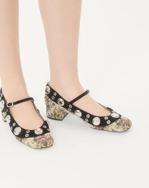Valentino Garavani 30mm Mary Jane Pumps With Floral Pattern And Cut-out Details