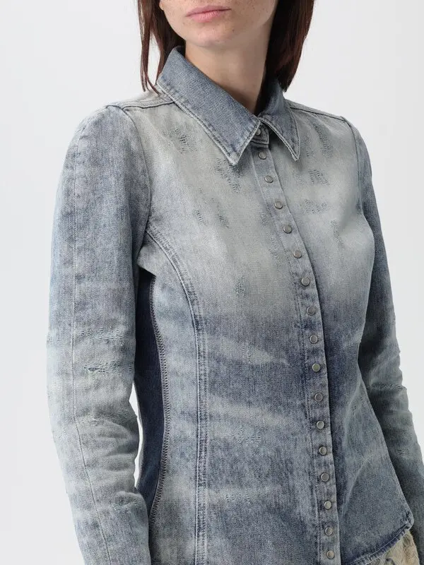 DIESEL® Distressed Honeycomb Denim Shirt - Gray