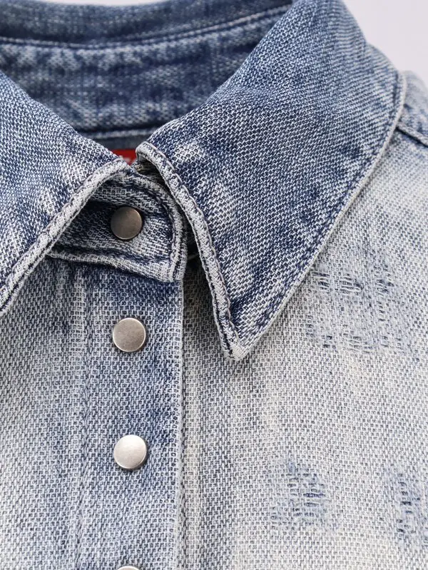 DIESEL® Distressed Honeycomb Denim Shirt - Gray