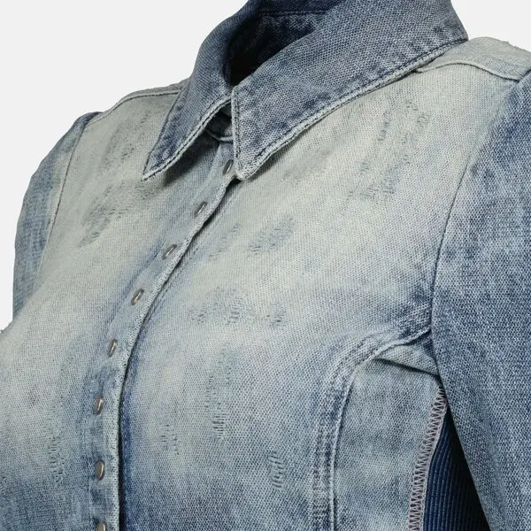 DIESEL® Distressed Honeycomb Denim Shirt - Gray