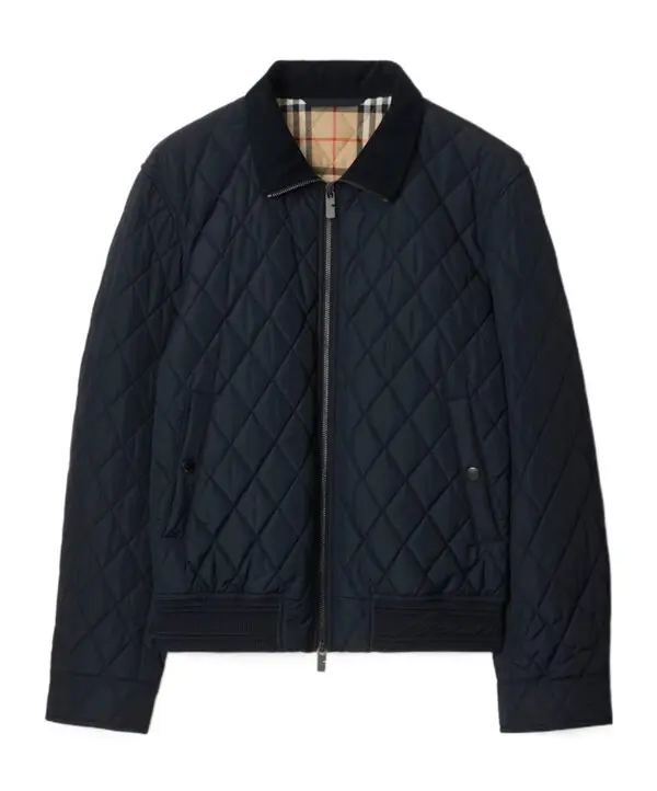 Burberry Quilted Zip-up Bomber Jacket With Ribbed Hem - Navy