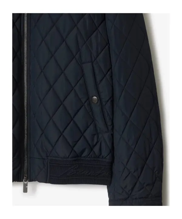 Burberry Quilted Zip-up Bomber Jacket With Ribbed Hem - Navy