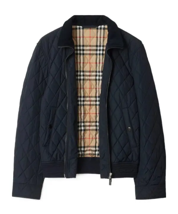 Burberry Quilted Zip-up Bomber Jacket With Ribbed Hem - Navy