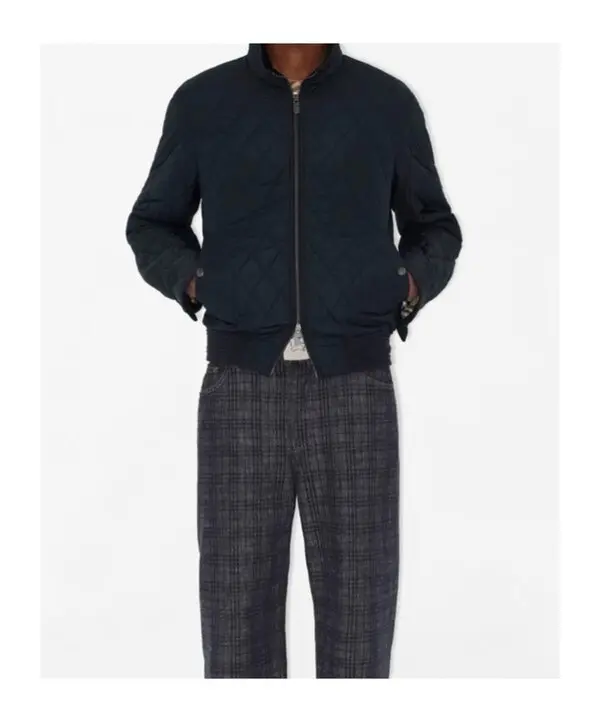 Burberry Quilted Zip-up Bomber Jacket With Ribbed Hem - Navy