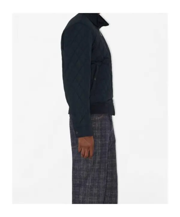 Burberry Quilted Zip-up Bomber Jacket With Ribbed Hem - Navy
