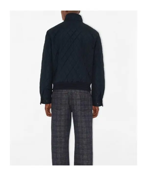 Burberry Quilted Zip-up Bomber Jacket With Ribbed Hem - Navy
