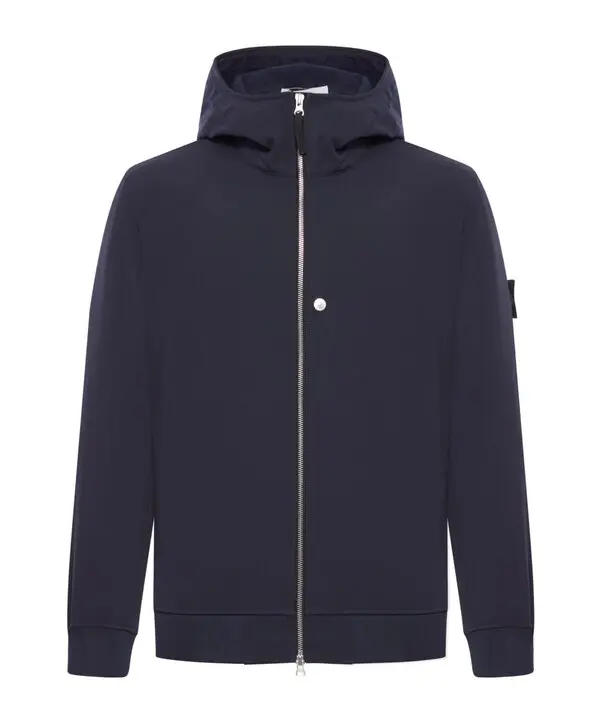 Stone Island Logo Patch Zip-up Hooded Jacket - Blue