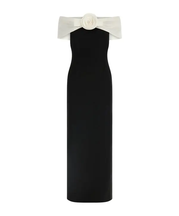 SELF-PORTRAIT Crepe Flower Maxi Dress - Black