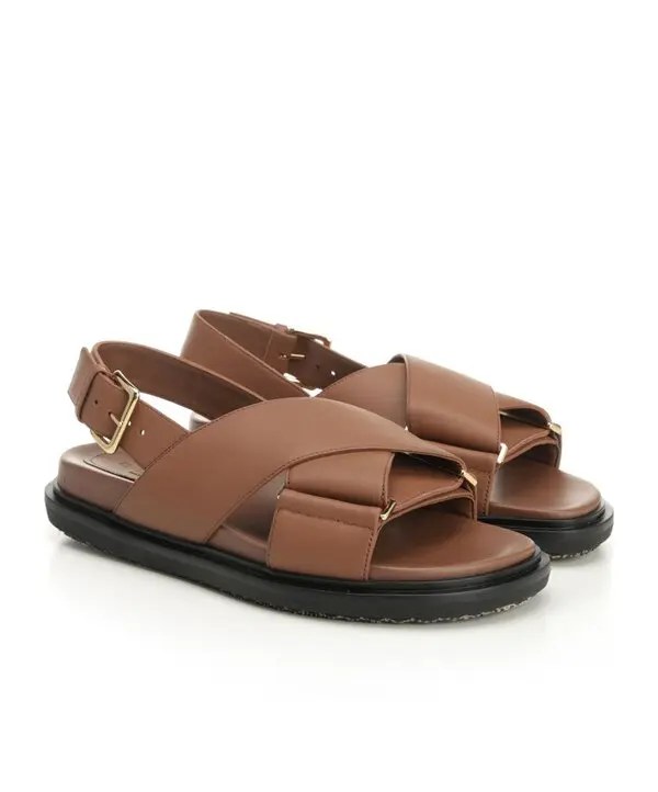 Marni Leather Fussbett Sandals - Brown