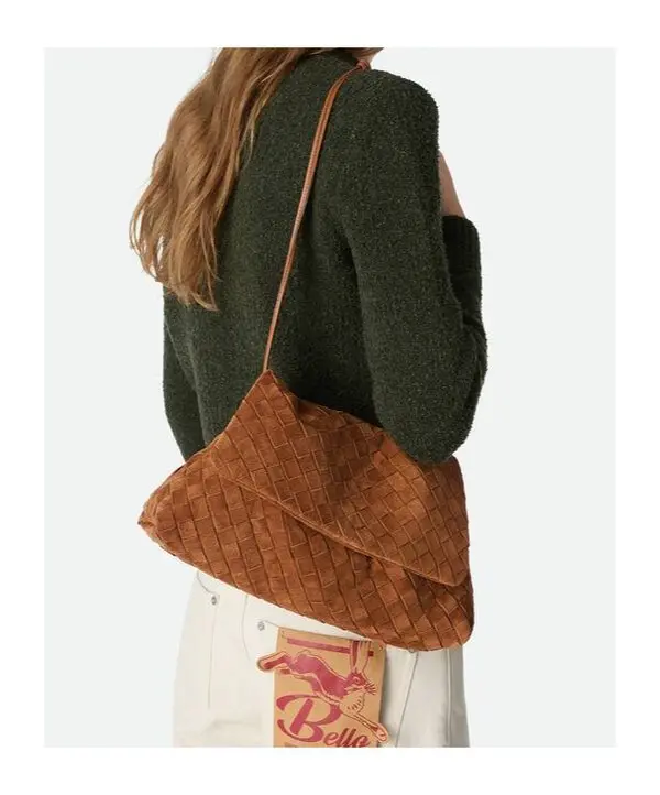 Bottega Veneta Giorno Woven Suede Shoulder Bag - Amber