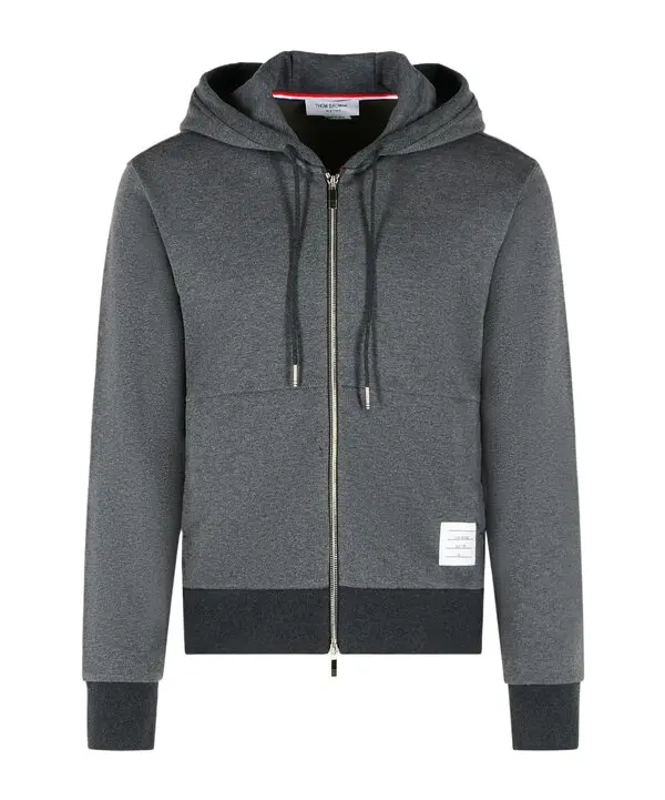 Thom Browne Zip-up Hoodie With Signature Name Tag
