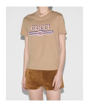 Gucci Logo Print Cotton T-shirt - Camel