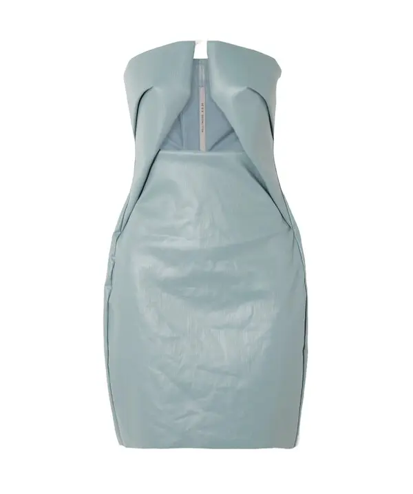 Rick Owens Strapless Cutout Coated-denim Mini Dress - Blue