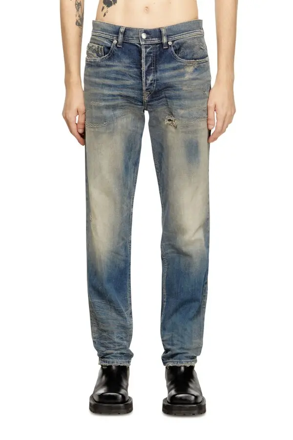 DIESEL® D-definitive Distressed Regular Fit Jeans - Medium Blue