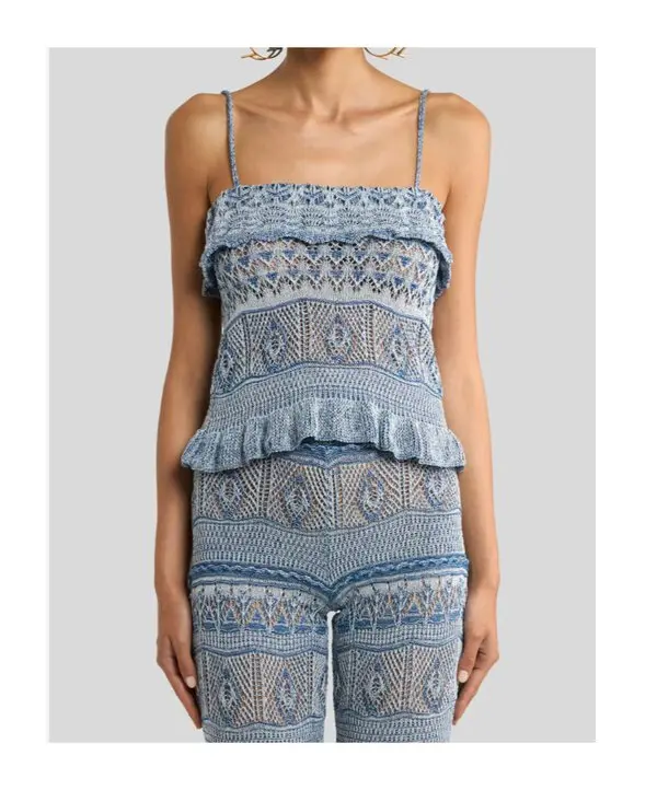 Etro Crocheted Two-tone Ruffle Detail Strappy Top