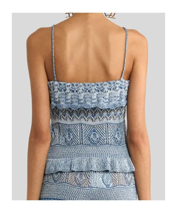 Etro Crocheted Two-tone Ruffle Detail Strappy Top