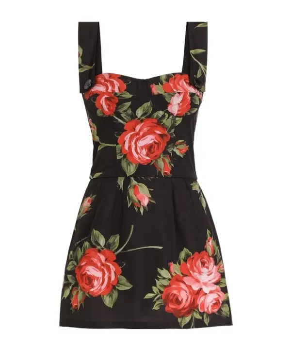 Dolce & Gabbana Floral Button-strap Mini Dress - Black