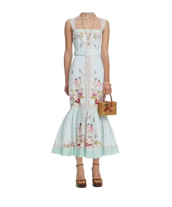 SELF-PORTRAIT Belted Maxi Dress - Mint Green