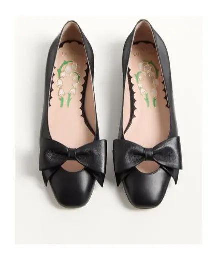 Valentino Garavani Bow Detail Round Toe Ballet Flats - Black