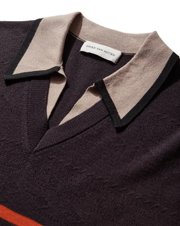 Dries Van Noten Molar Striped Knitted Polo Shirt - Black