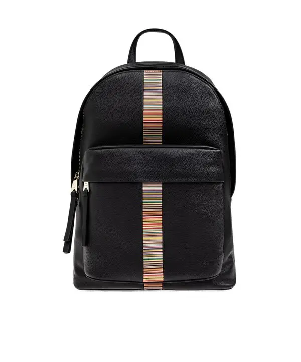 Paul Smith Leather Backpack With Pinstripe Detail - Black