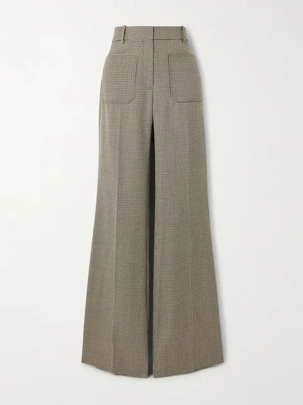 NILI LOTAN Houndstooth Flared High-waisted Trousers