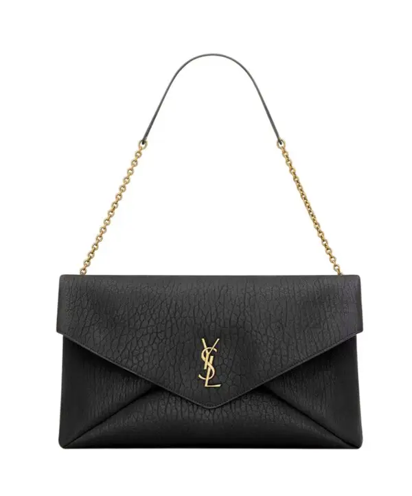 Saint Laurent Logo Plaque Foldover Top Clutch Bag - Black