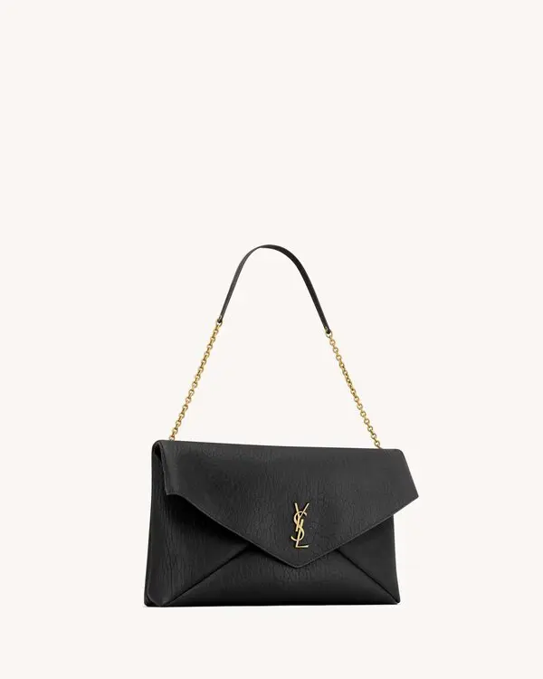 Saint Laurent Logo Plaque Foldover Top Clutch Bag - Black