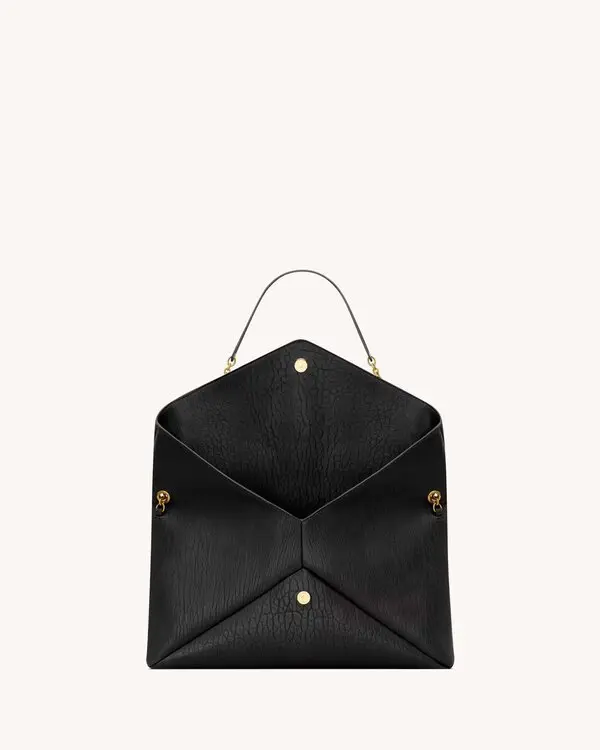 Saint Laurent Logo Plaque Foldover Top Clutch Bag - Black