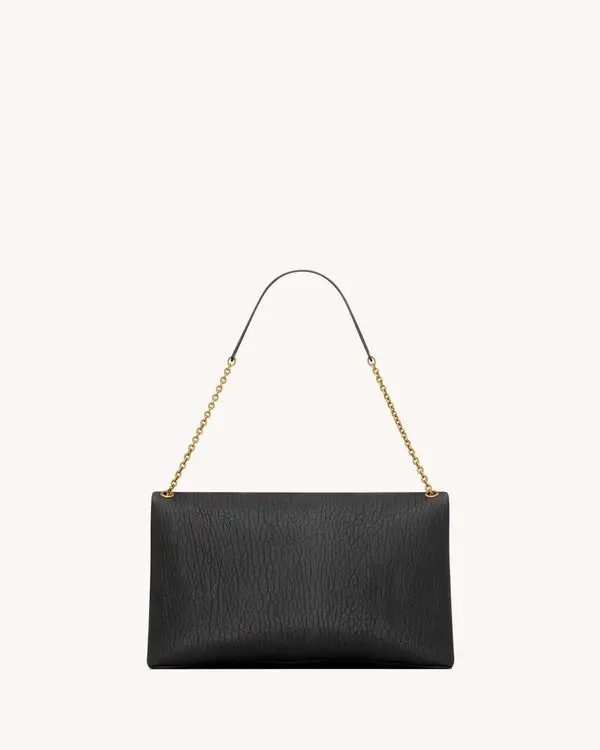 Saint Laurent Logo Plaque Foldover Top Clutch Bag - Black