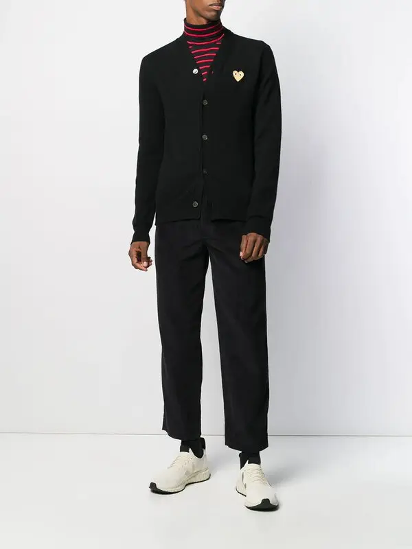 Play Comme Des Garcon Heart Embroidered Cardigan - Black