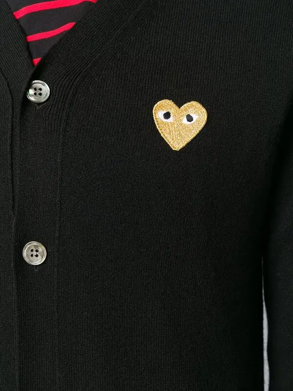 Play Comme Des Garcon Heart Embroidered Cardigan - Black