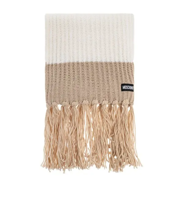 Moschino Label Fringed Scarf - Nude