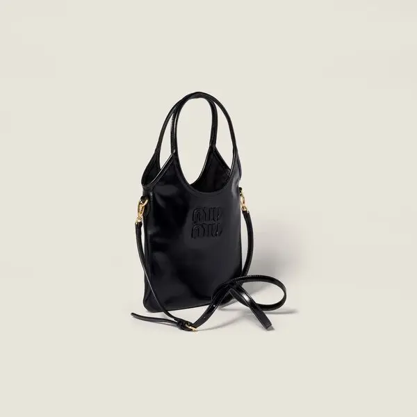 Miu Miu Ivy Leather Handbag With Monogram - Black