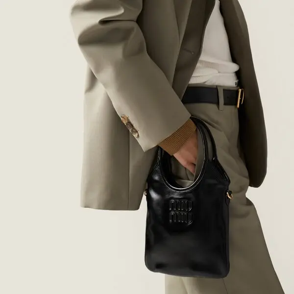 Miu Miu Ivy Leather Handbag With Monogram - Black
