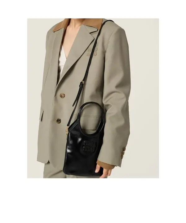 Miu Miu Ivy Leather Handbag With Monogram - Black