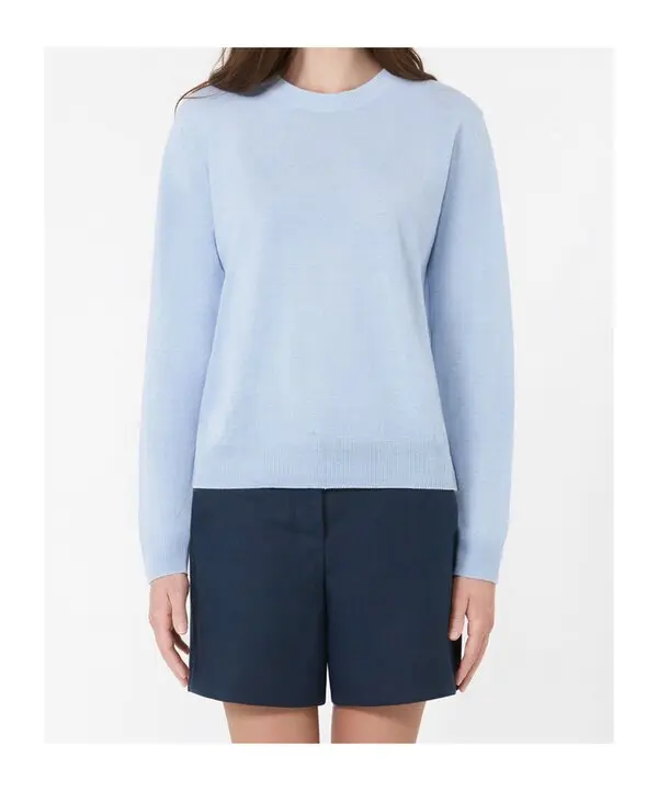 Max Mara S Fervore" Crewneck Jumper With Embossed Logo Elbow Patches - Sky Blue
