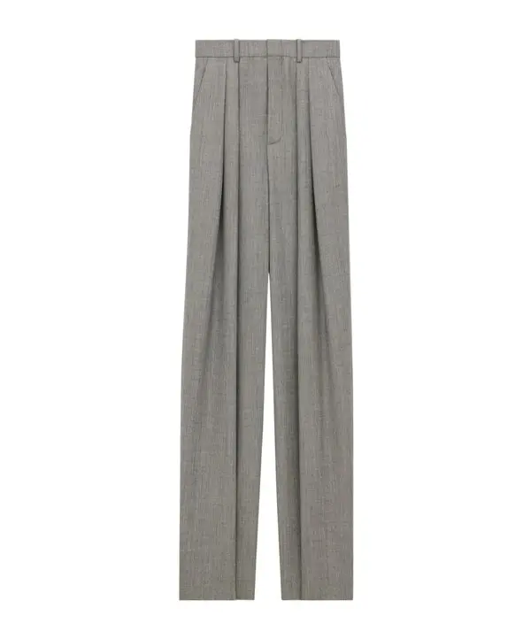Saint Laurent High Waisted Wide Leg Tailored Trousers - Gray