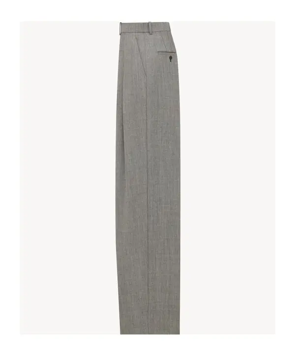 Saint Laurent High Waisted Wide Leg Tailored Trousers - Gray
