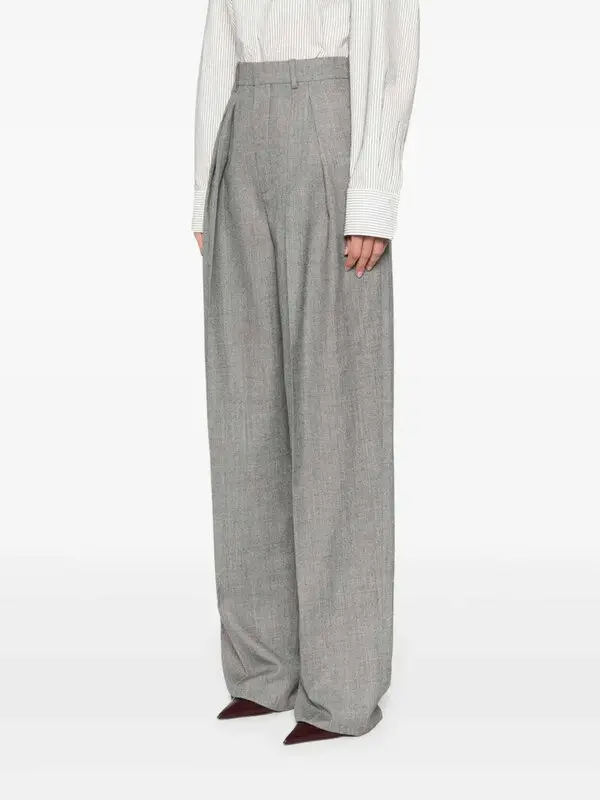 Saint Laurent High Waisted Wide Leg Tailored Trousers - Gray