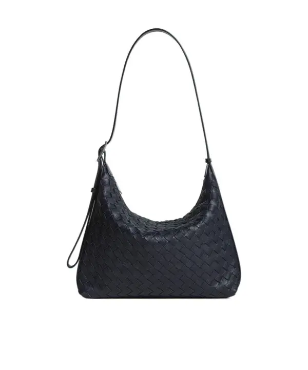 Bottega Veneta Small Traveler Woven Leather Shoulder Bag - Midnight Blue