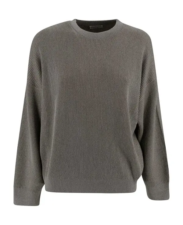 Brunello Cucinelli Ribbed Crew Neck Long Sleeve Pullover