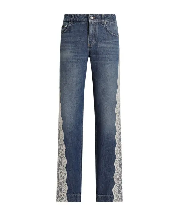 Dolce & Gabbana Dolce Gabbana Lace Trim Wide-leg Jeans - Blue