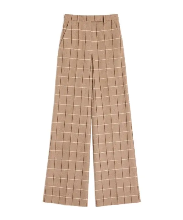 Valentino Garavani Windowpane-checked Wide Leg Trousers - Nude