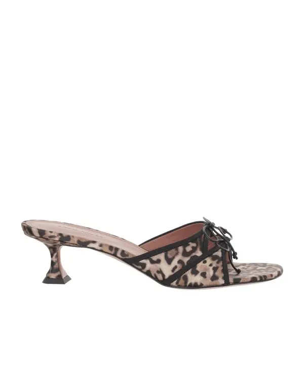 Amina Muaddi Leopard Print Bow Detail High Heel Sandals