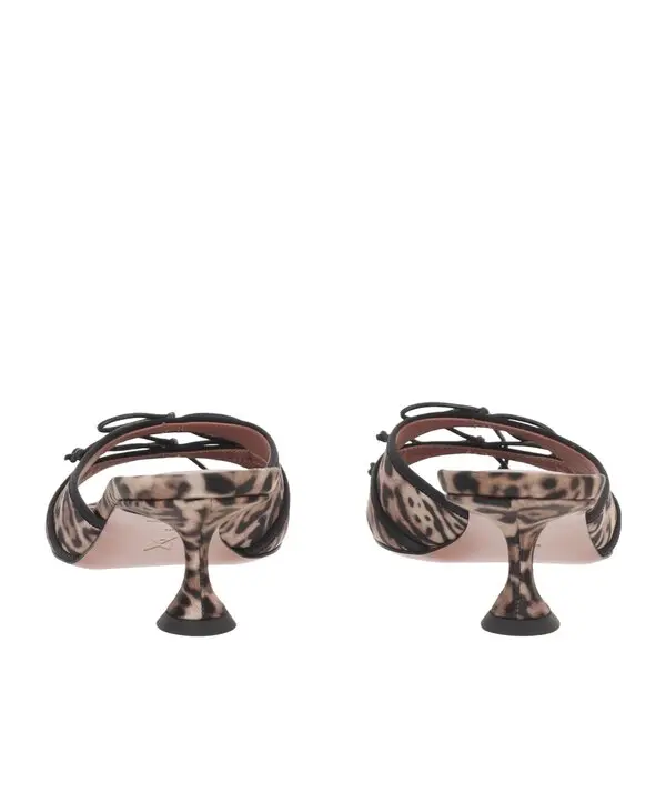 Amina Muaddi Leopard Print Bow Detail High Heel Sandals